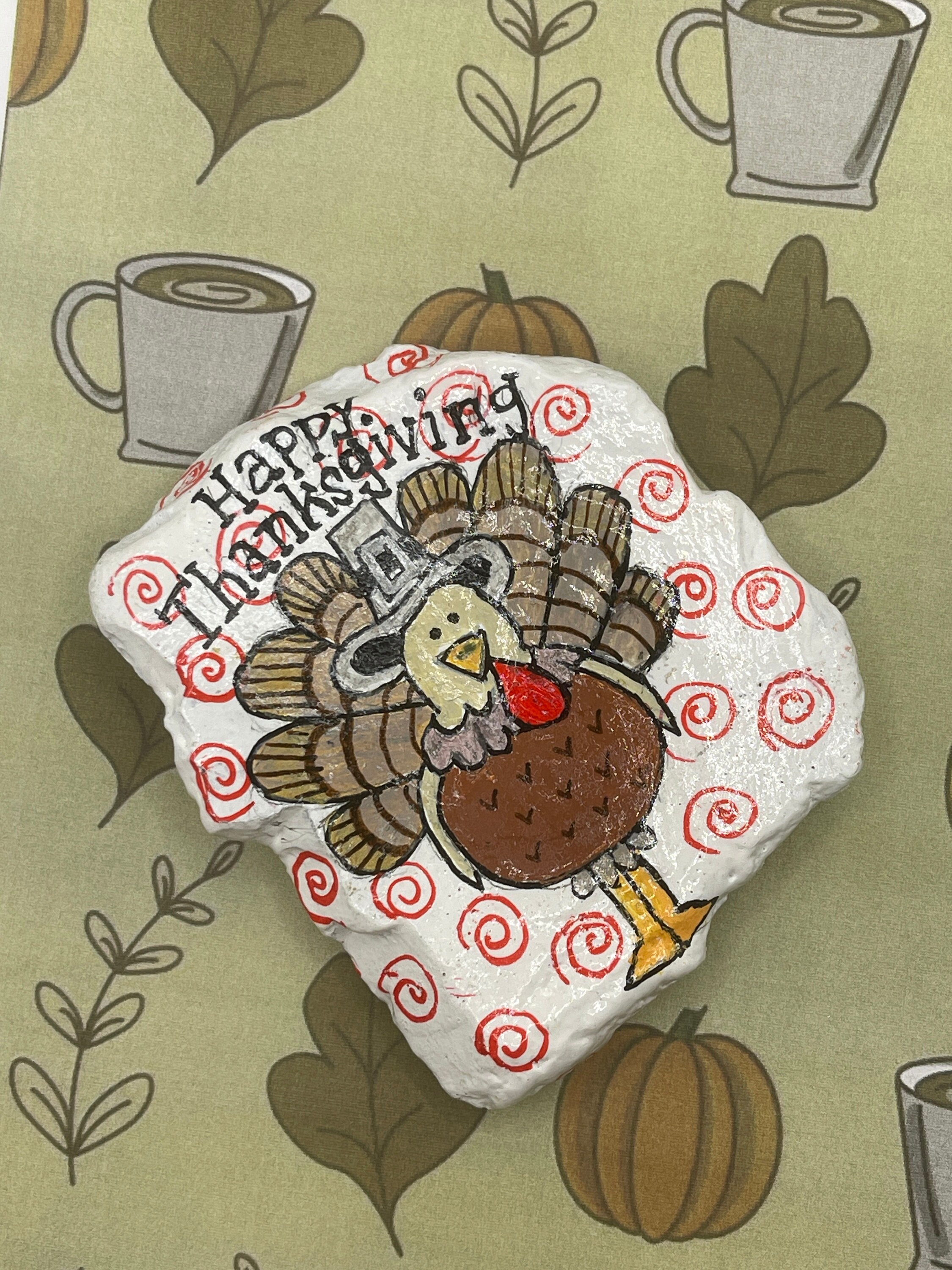 Happy Thanksgiving Turkey Pilgrim, Fall Decoration, Hand Painted Rock ...