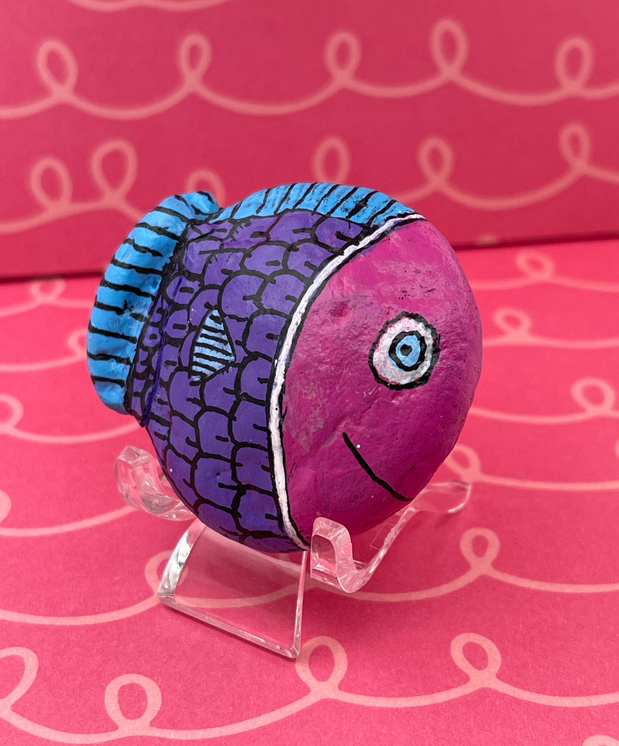 Whimsical Pink Purple Blue Smiling Fish, Animal Art, Painted Rock ...
