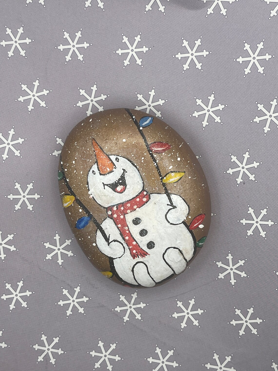 Whimsical Snowman on Christmas Light Swing in Snowfall, Christmas Gift ...