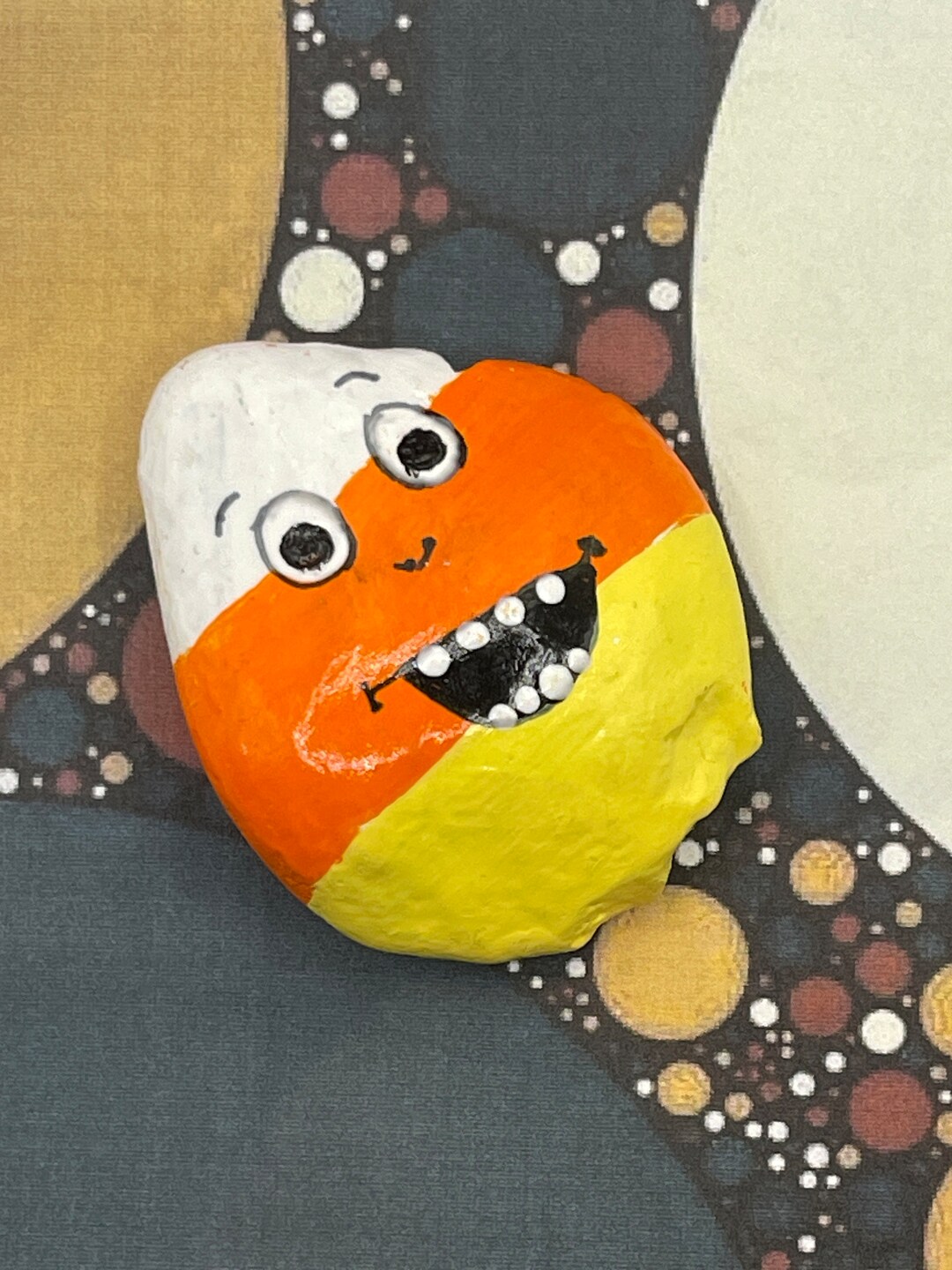 Whimsical Smiling With Teeth Candy Corn Hand Painted Rock, Halloween ...