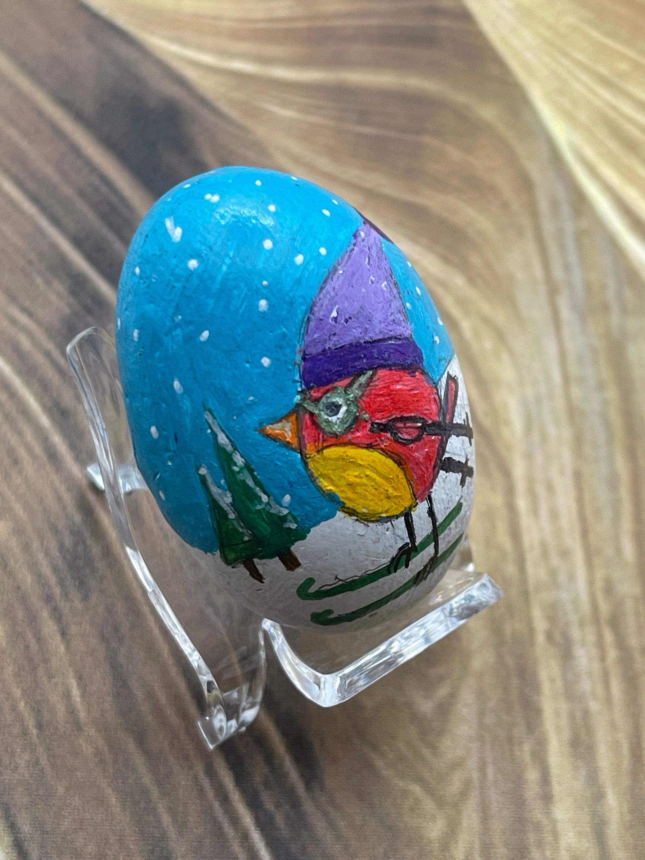 Whimsical Winter Snow Bird Skiing, Painted Pebble Artwork, Stone Rock ...