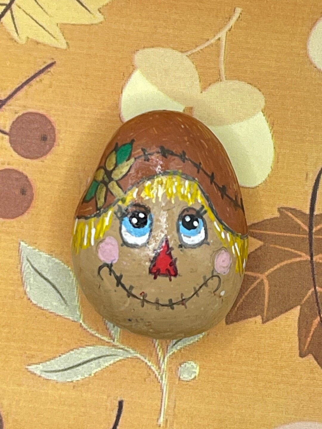 Cute Scarecrow, Fall Decor, Thanksgiving Art, Hand Painted Rock, Pebble ...