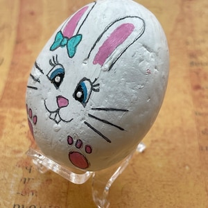 Cute Easter Bunny With a Bow, Easter Decor, Spring Painted Rock, Stone ...