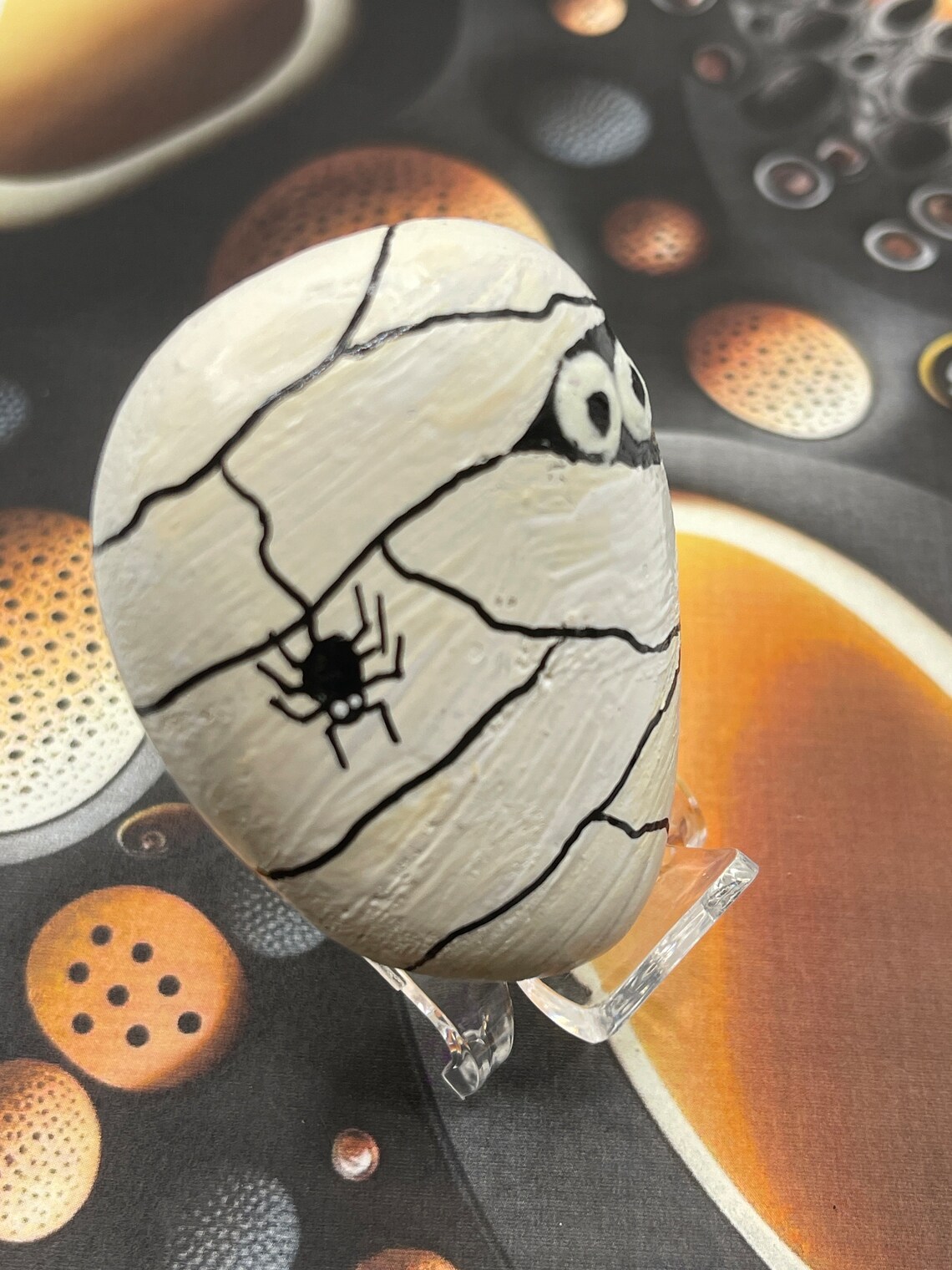 Mummy Painted Rock With Glow in the Dark Eyes and Dangling Spider, Hand ...
