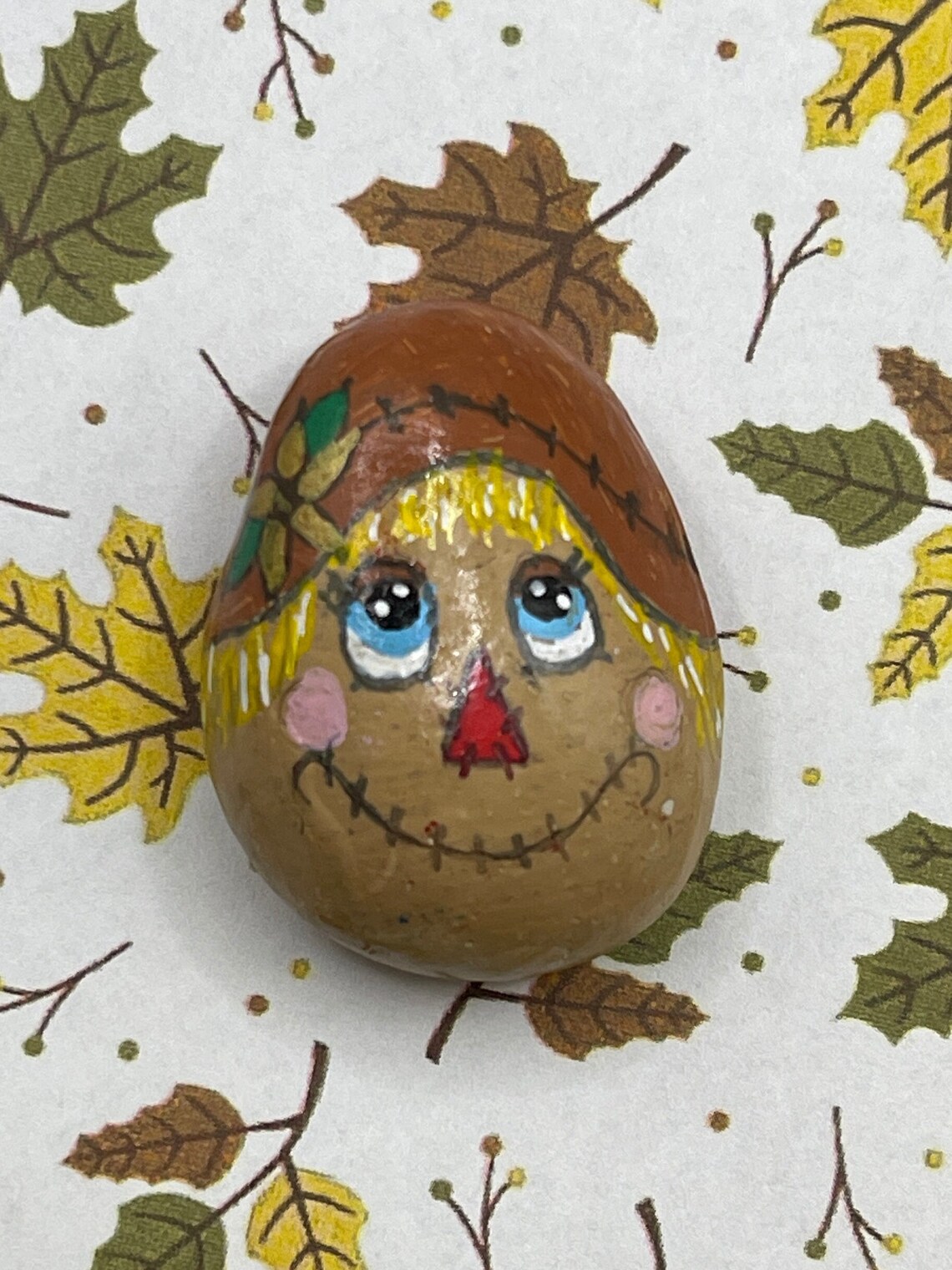 Cute Scarecrow, Fall Decor, Thanksgiving Art, Hand Painted Rock, Pebble ...