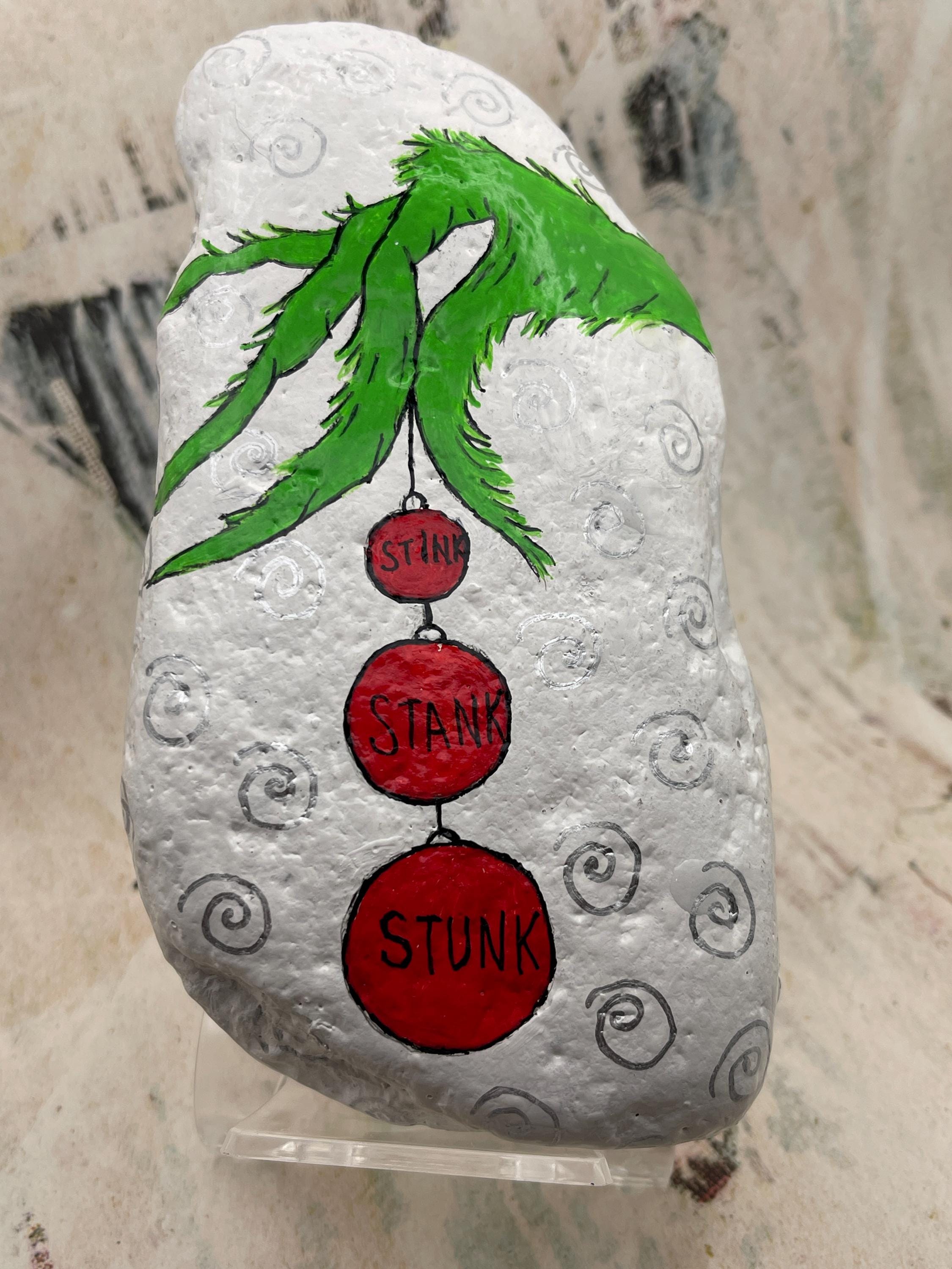 Stink Stank Stunk Christmas Grinch Hand, Holiday Stone Art, Painted ...