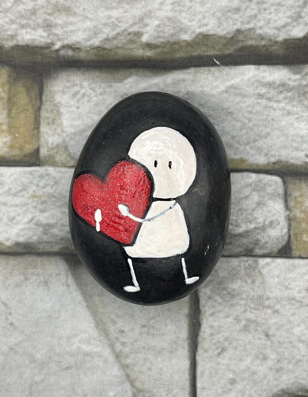 Cute Love Stick Figure Hugging Glitter Red Heart, Romantic Valentine ...