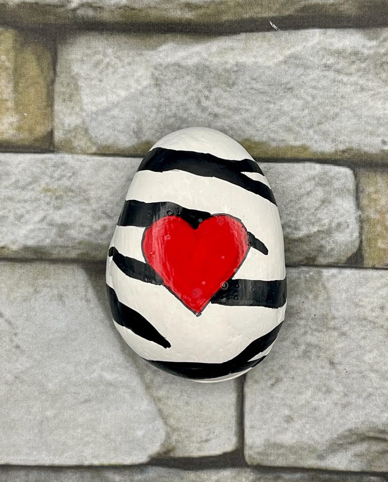 Red Heart on Zebra Stripes, Valentine Gift, Love Painted Rock, Pebble ...