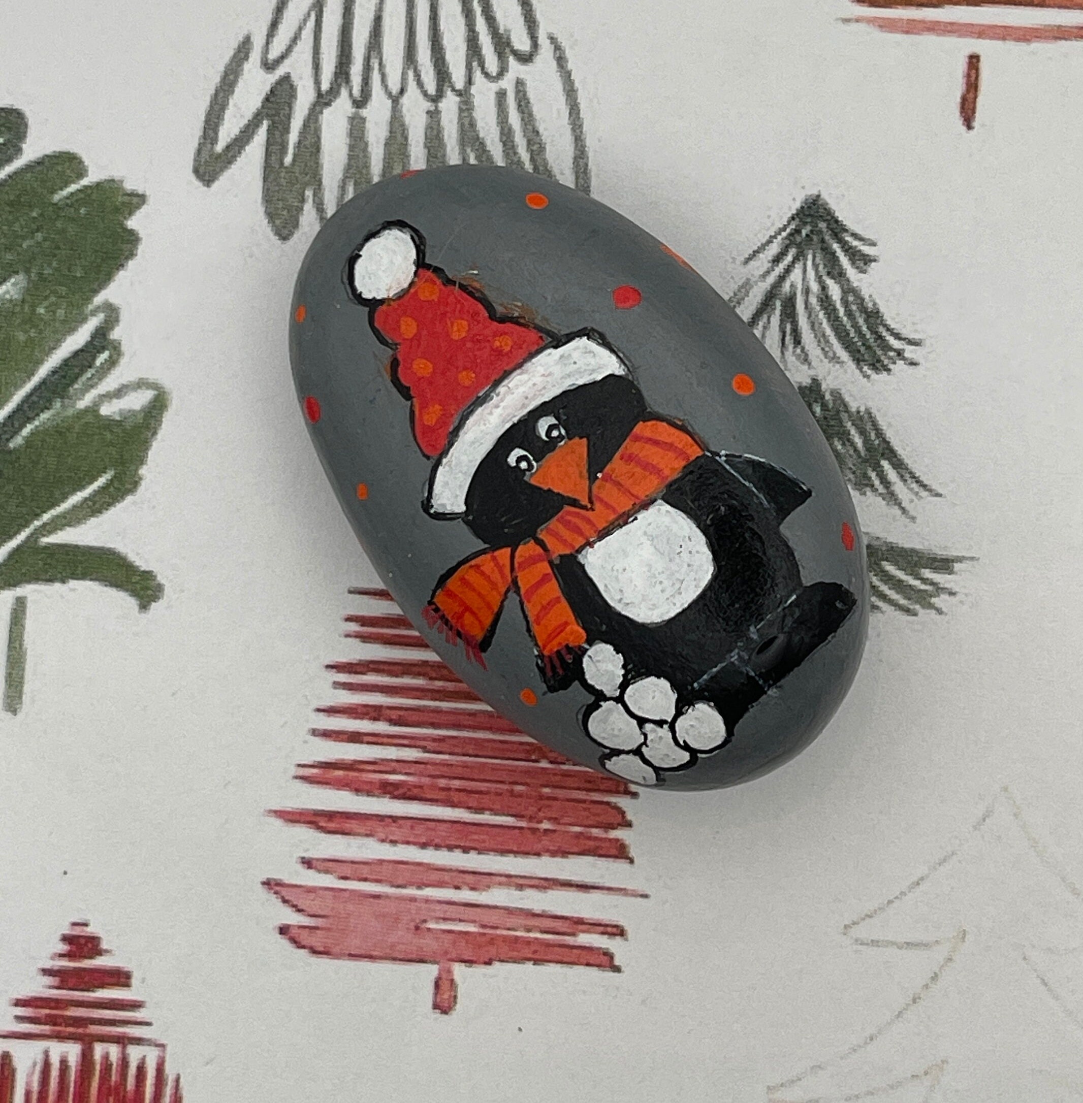 Penguin With Snowballs Wearing Winter Scarf and Hat, Painted Rock ...