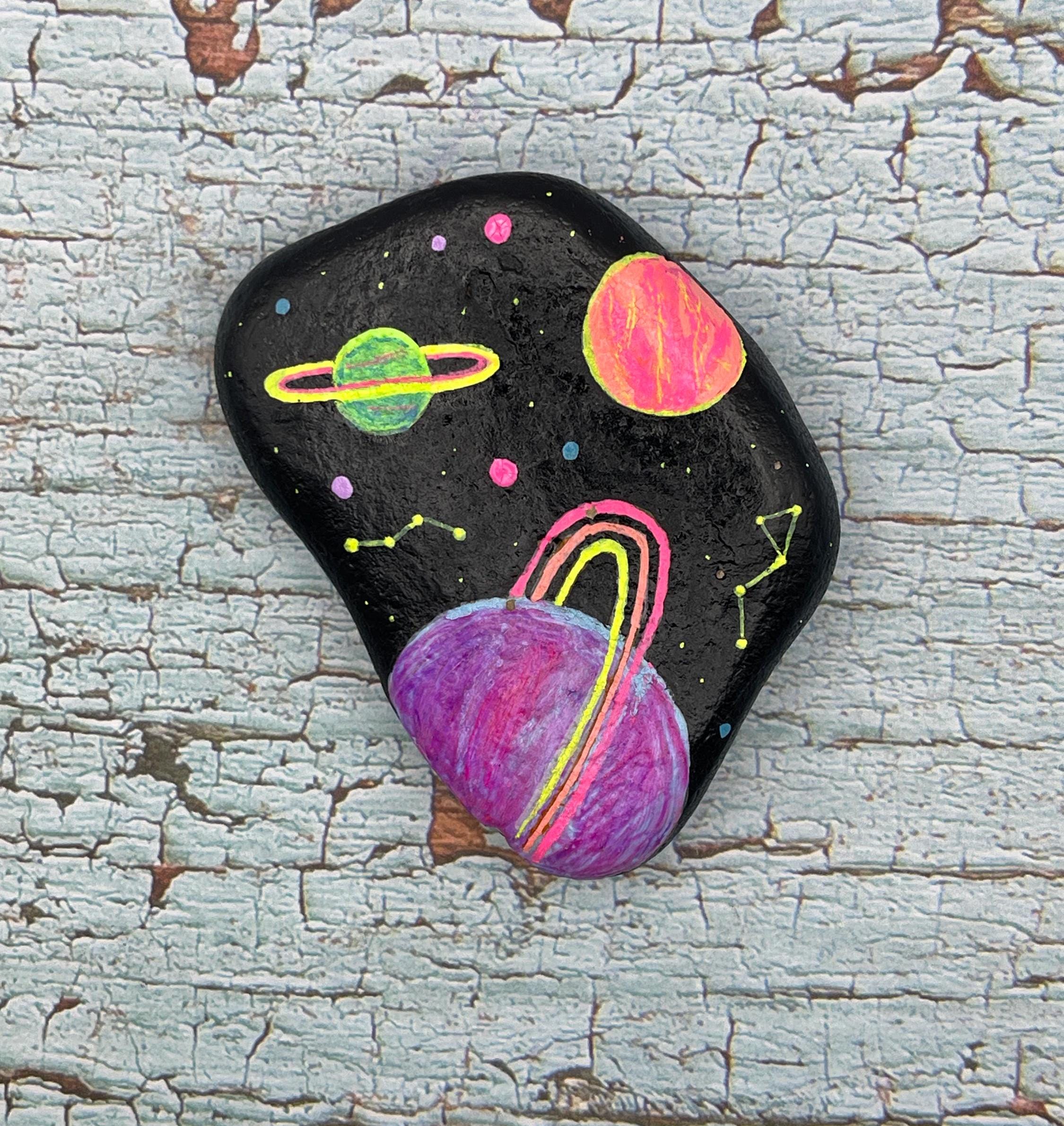 Fluorescent Planets Solar System, Black Light Painted Rock, Trippy Art ...