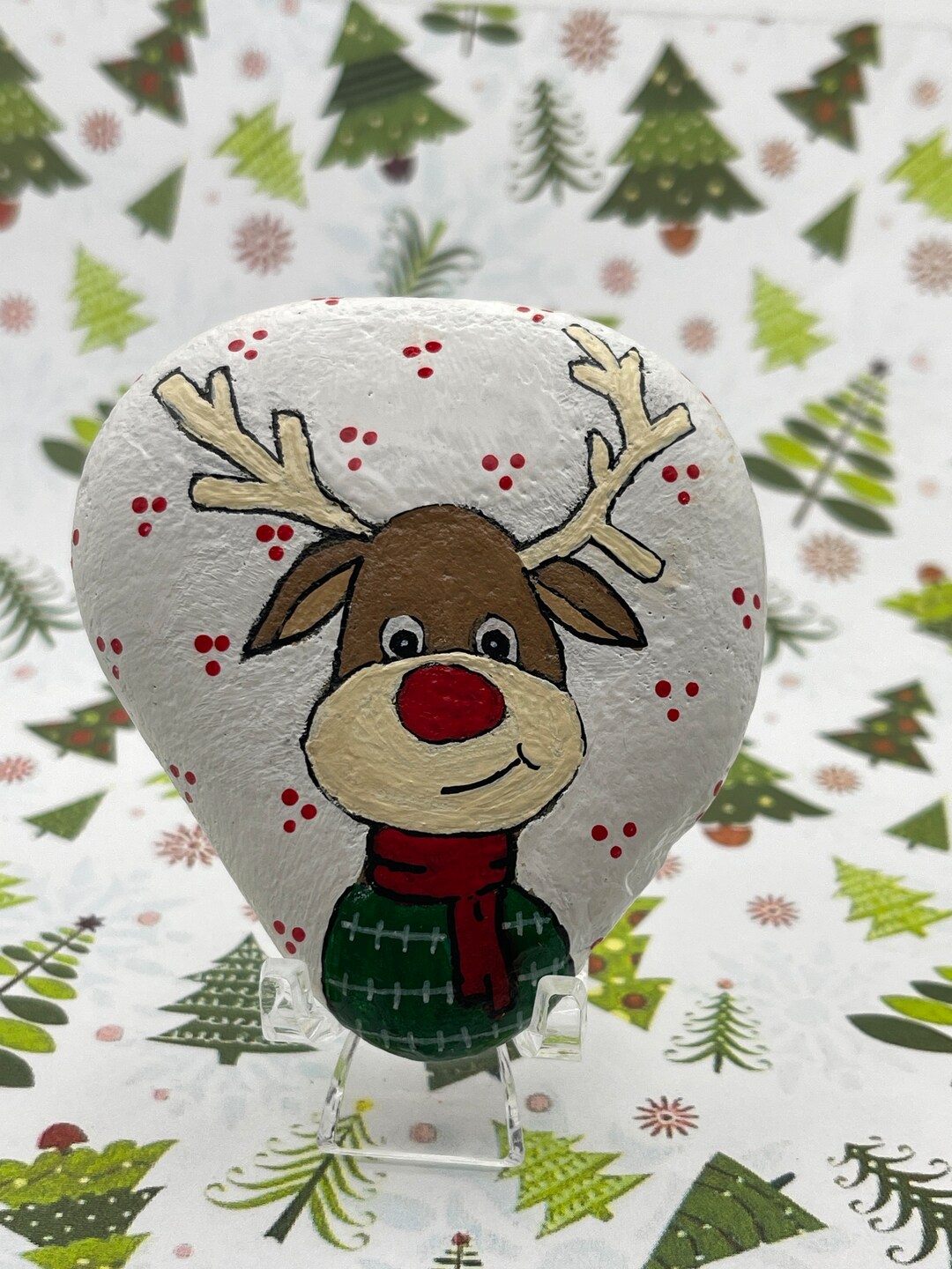 Rudolph Reindeer Wearing Sweater, Winter Decor, Painted Rock, Christmas ...
