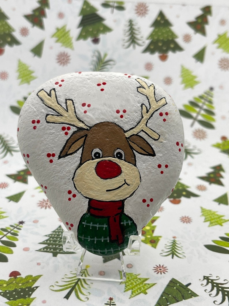 Rudolph Reindeer Wearing Sweater, Winter Decor, Painted Rock, Christmas ...