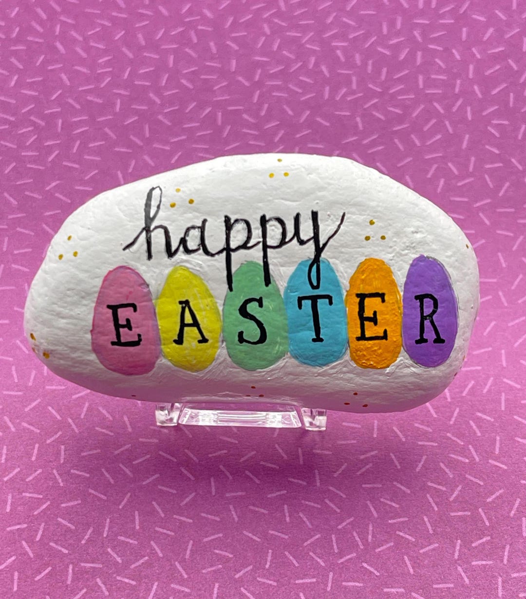 Happy Easter Rock Art on Pastel Eggs, Easter Stone Decor, Hand Painted ...