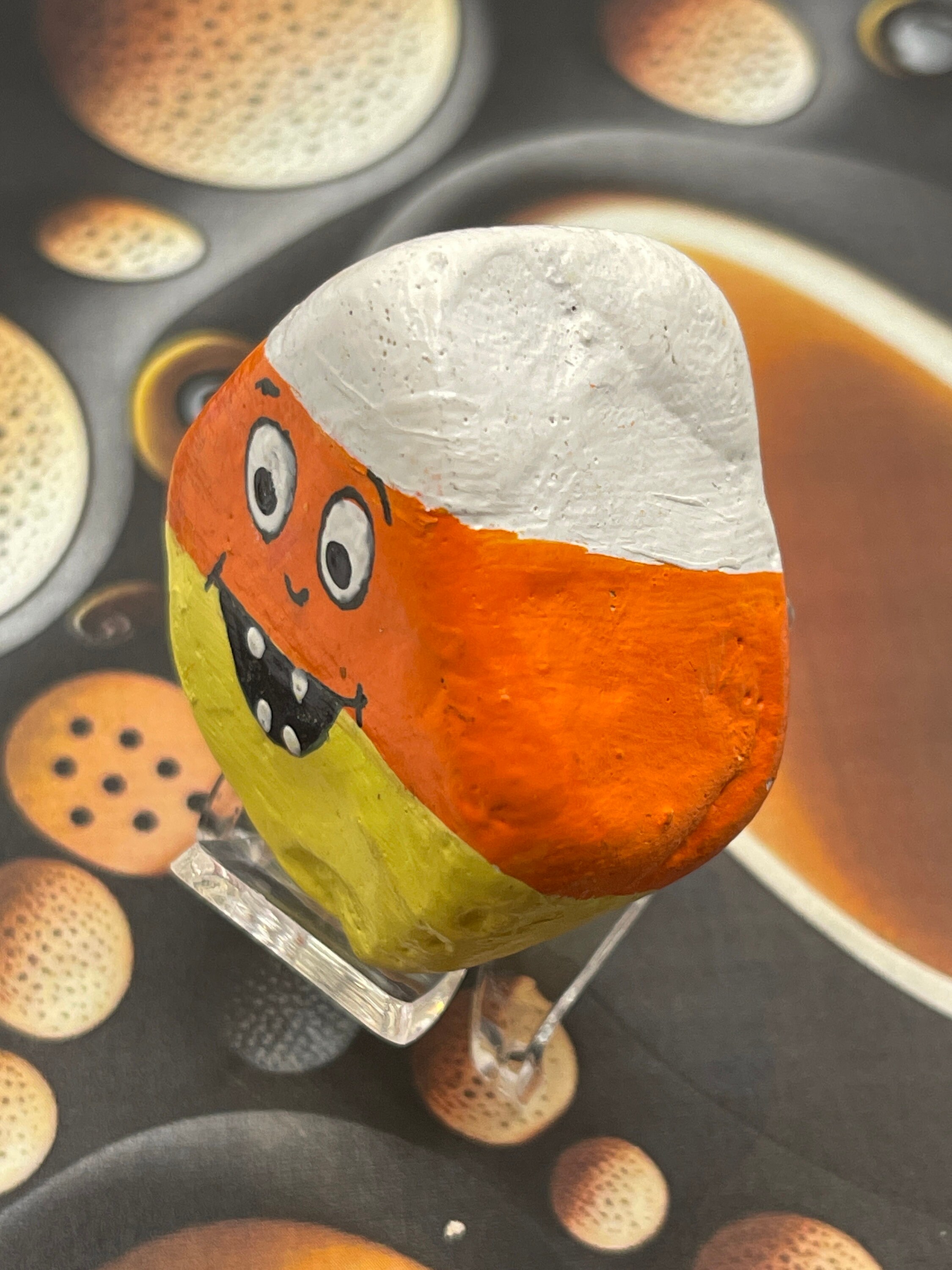 Cartoon Smiling Teeth Face Candy Corn, Hand Painted Rock, Fall Art ...