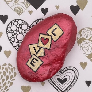 Love Tiles on Metallic Pink, Valentine Gift, Painted Rock, Stone Art - Etsy
