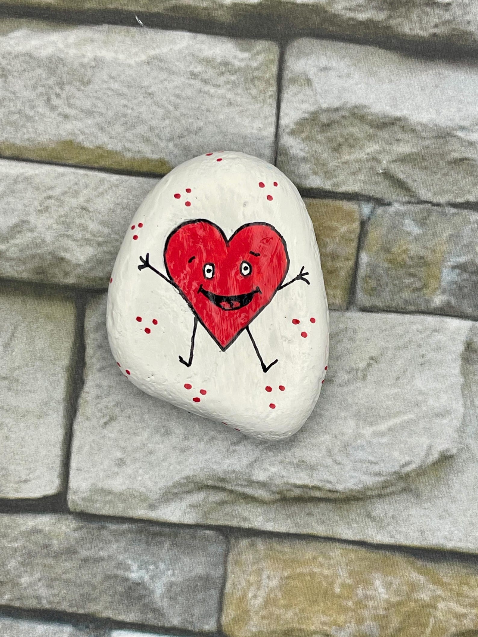Whimsical Smiling Red Heart, Hugs, Valentine Decor, Painted Rock, Stone ...
