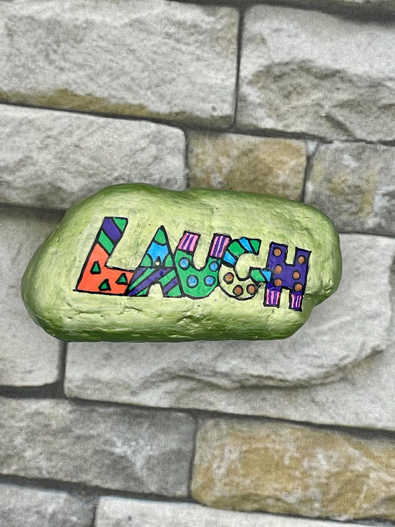 Laugh, Metallic Hand Painted Rock, Positivity Pebble, Stone Art, Sealed ...