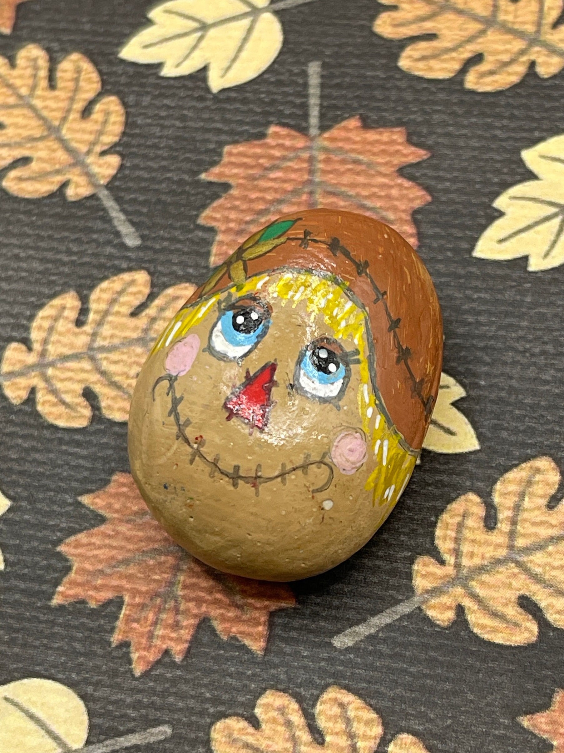 Cute Scarecrow, Fall Decor, Thanksgiving Art, Hand Painted Rock, Pebble ...