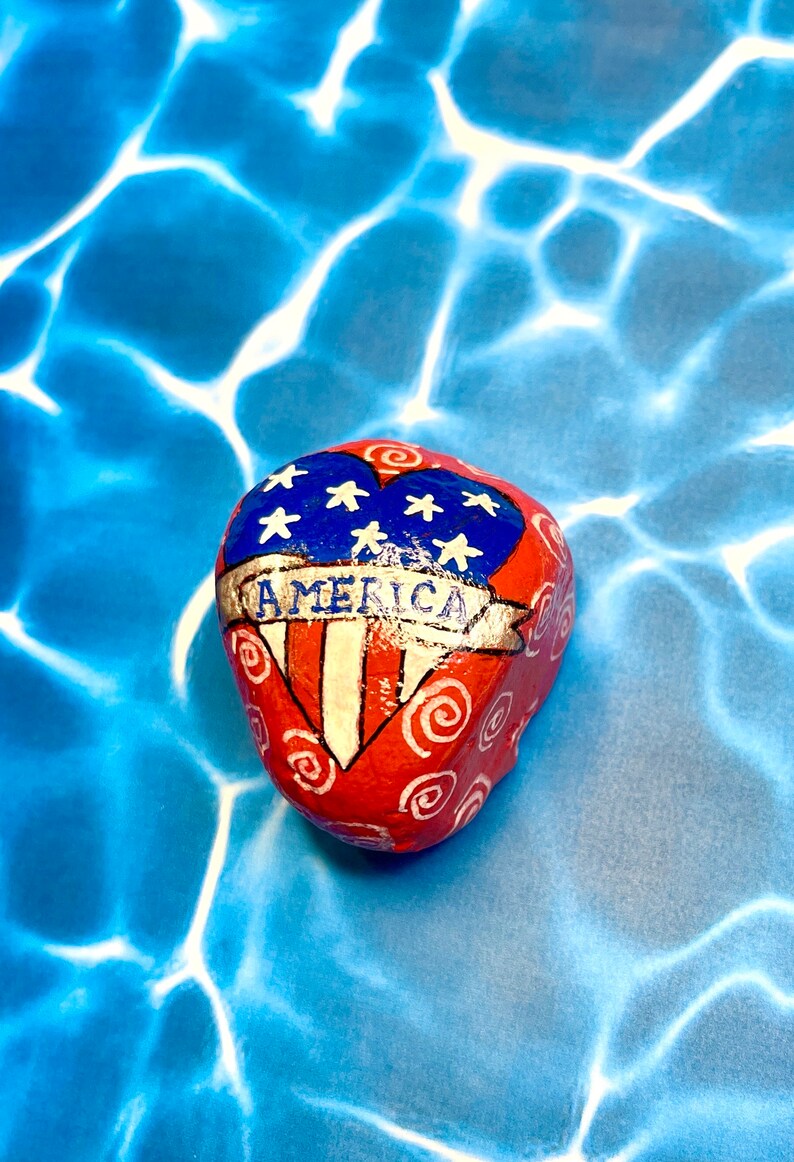 Patriotic Red White Blue America, Painted Rock, USA, Stars Stripes ...