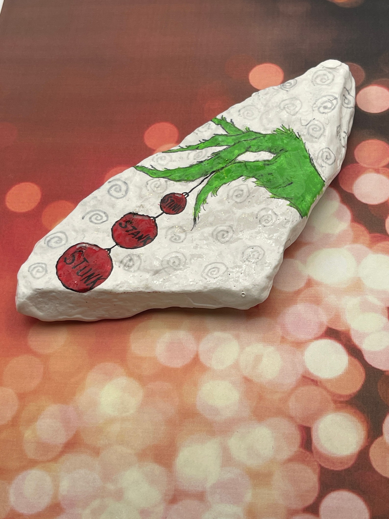 Stink Stank Stunk Christmas Grinch Hand, Holiday Stone Art, Painted ...