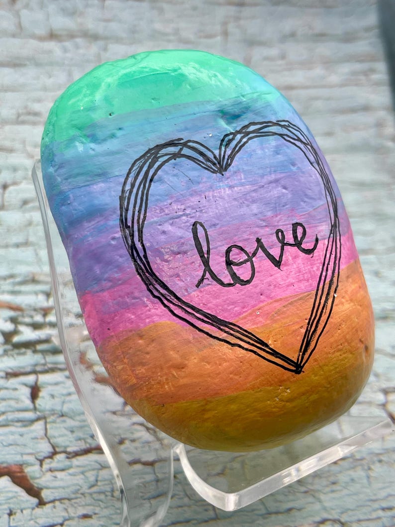 Rainbow Love Stone With Unique Heart Design, Inspirational Decor ...