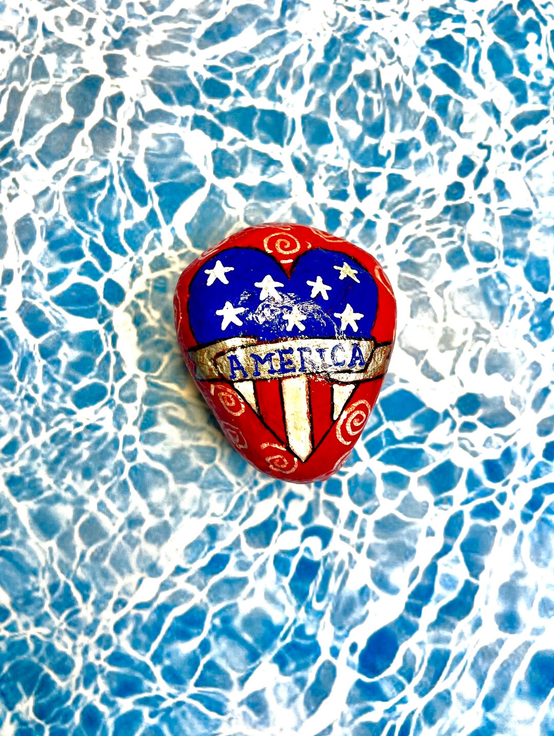 Patriotic Red White Blue America, Painted Rock, USA, Stars Stripes ...