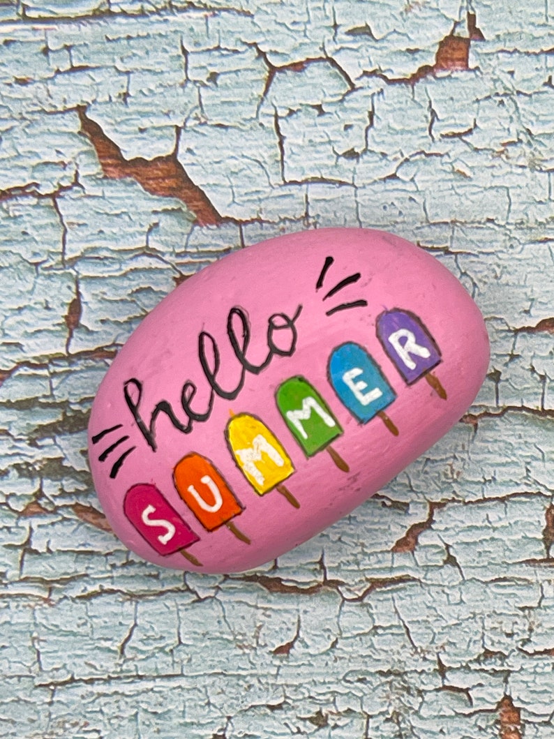 Hello Summer on Rainbow Popsicles, Painted Rock, Stone Painting Art - Etsy