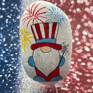 Uncle Sam Patriotic Gnome, Red White and Blue Painted Rock, Pebble Art ...