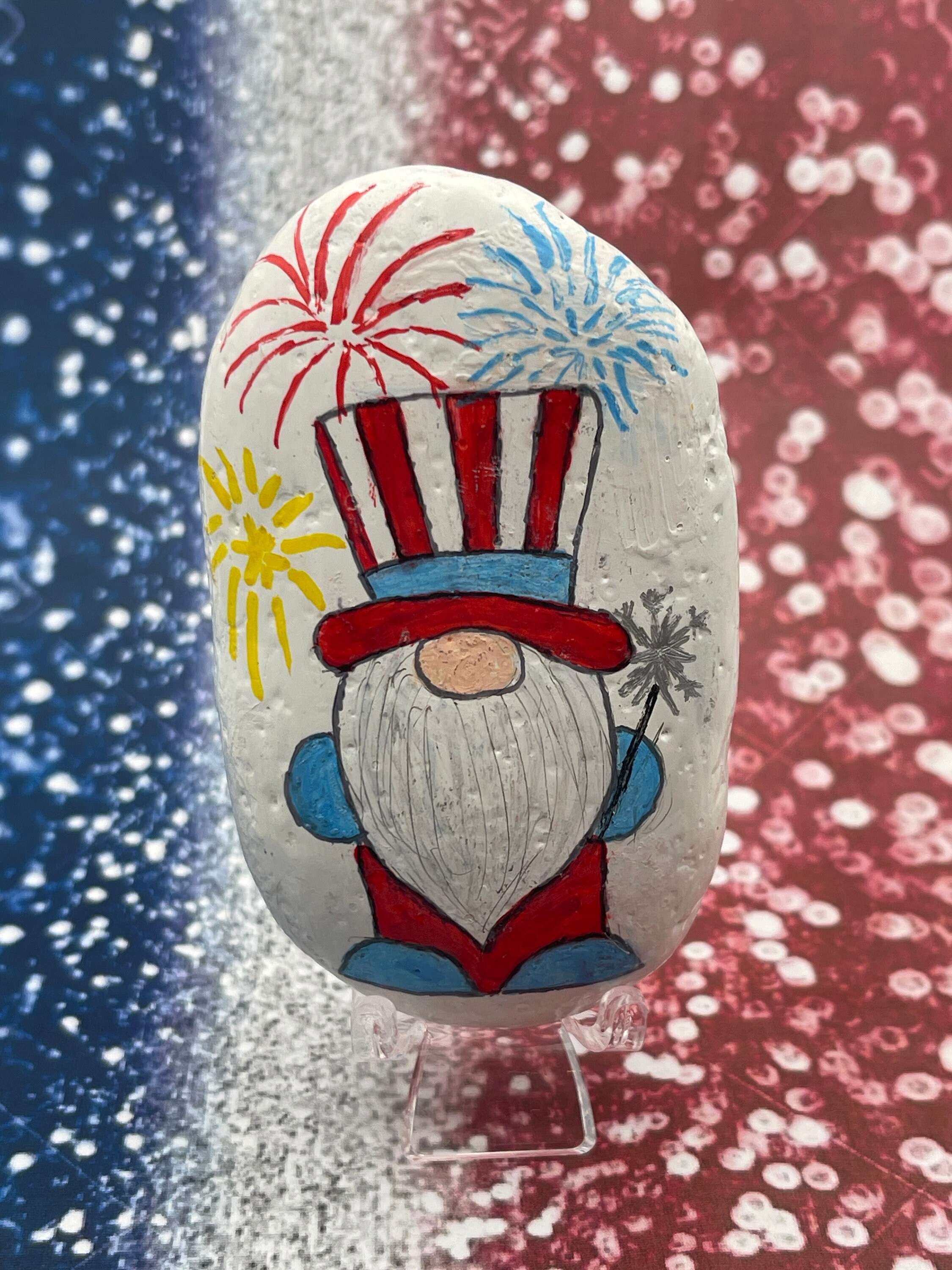Uncle Sam Patriotic Gnome Red White and Blue Painted Rock - Etsy