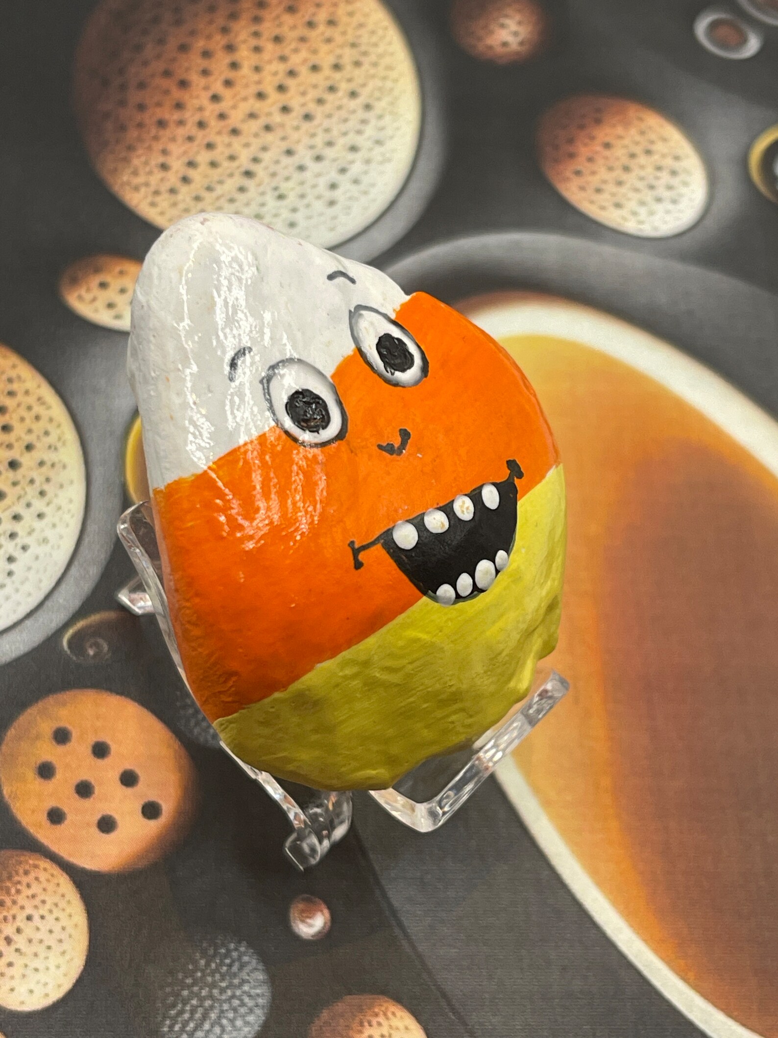 Whimsical Smiling With Teeth Candy Corn Hand Painted Rock, Halloween ...