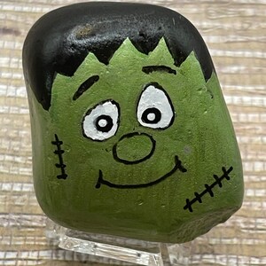 Hand Painted Rock, Happy Cartoon Face Frankenstein, Halloween Art ...