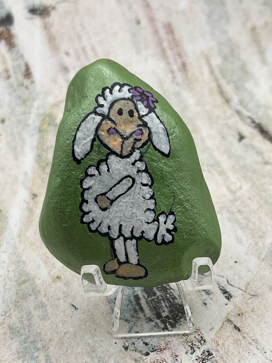 Cute Lamb With Flower in Hair, Be Ewe, Sheep Animal Art, Painted Rock ...