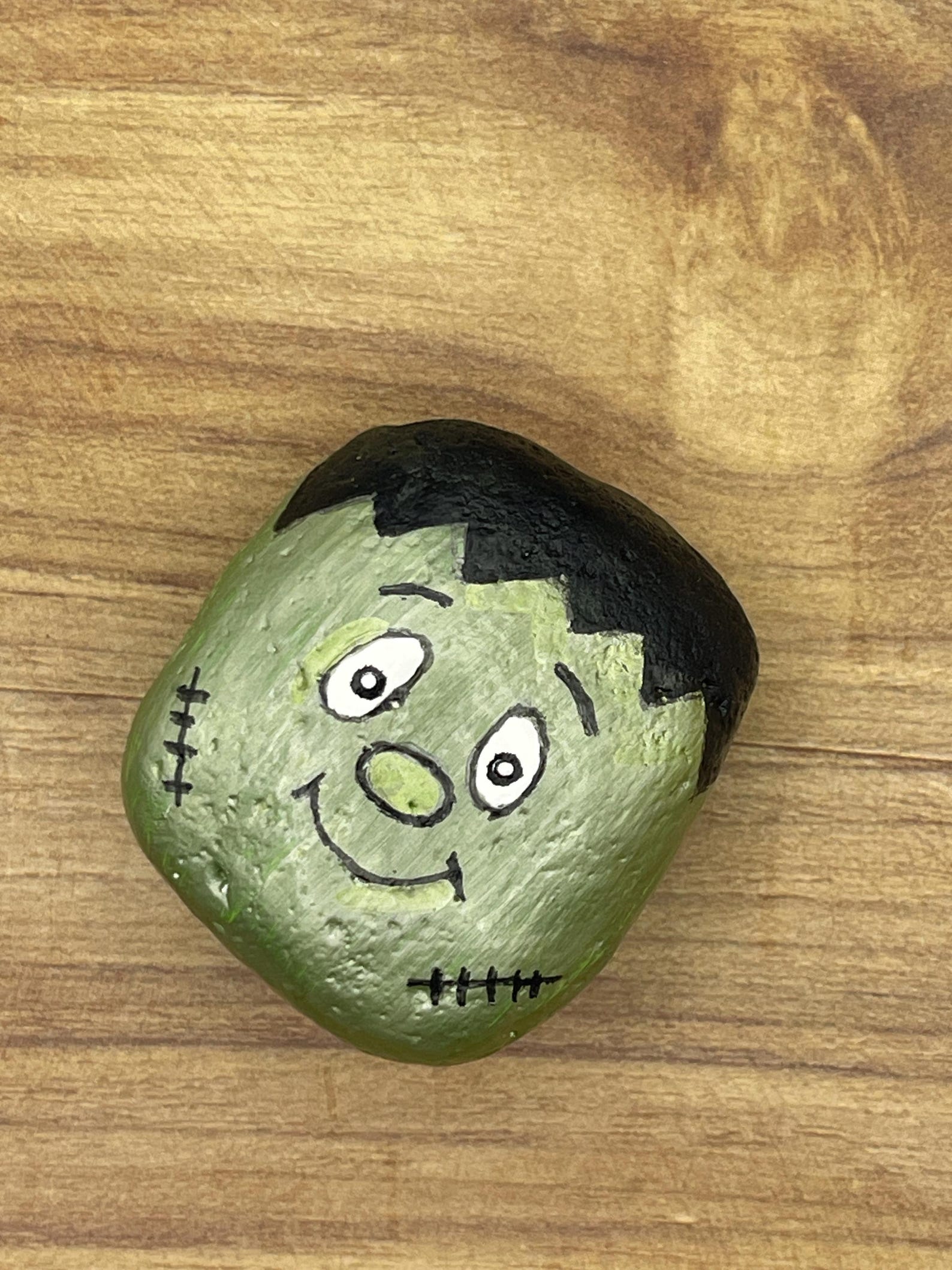 Hand Painted Rock, Happy Cartoon Face Frankenstein, Halloween Art ...