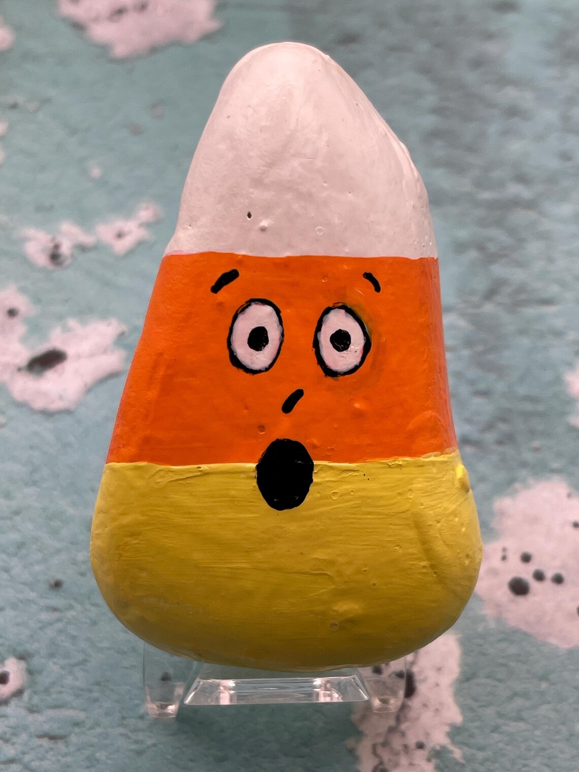Cartoon Surprised Face Candy Corn, Hand Painted Halloween Rock ...