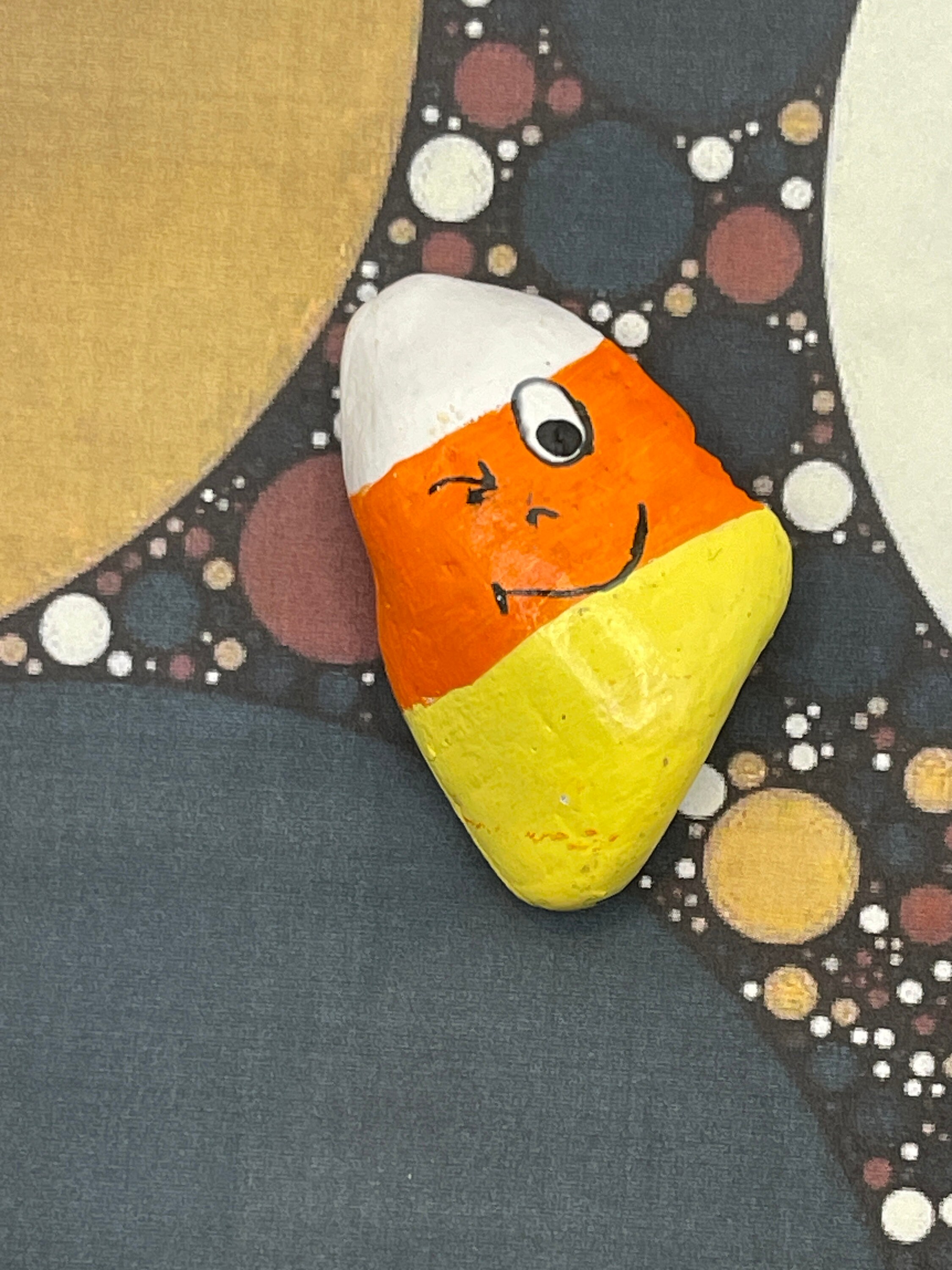 Cartoon Face Winking Candy Corn, Hand Painted Rock, Fall Art, Halloween ...