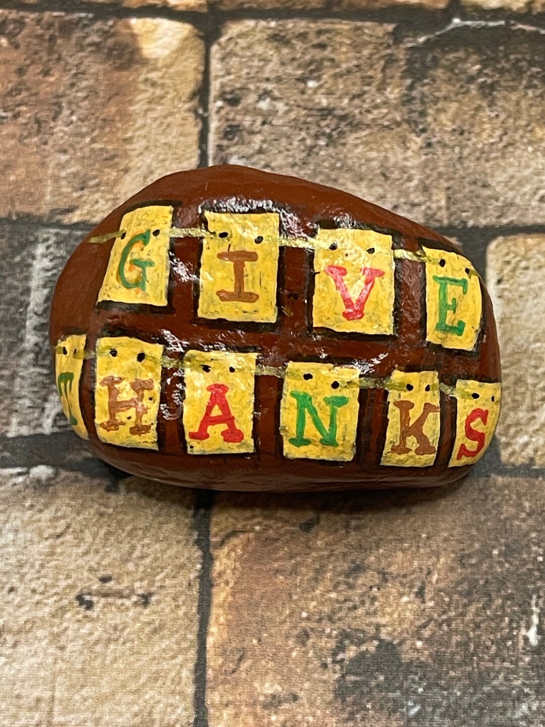 Give Thanks Banner, Thanksgiving Fall Decor, Hand Painted Rock, Stone ...