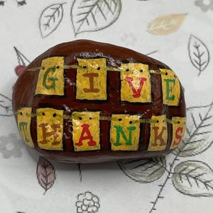 Give Thanks Banner, Thanksgiving Fall Decor, Hand Painted Rock, Stone ...