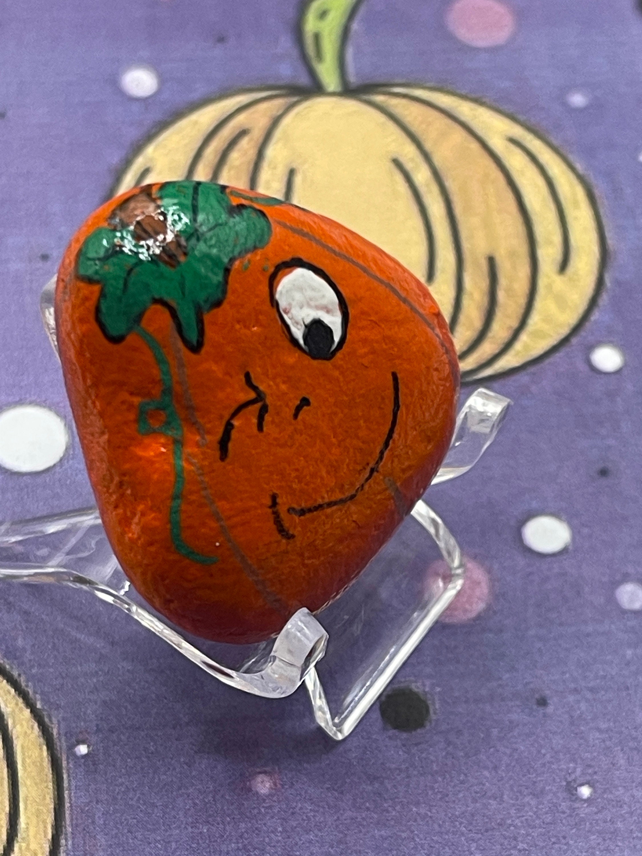 Whimsical Winking Orange Pumpkin, Hand Painted Rock, Fall Art ...