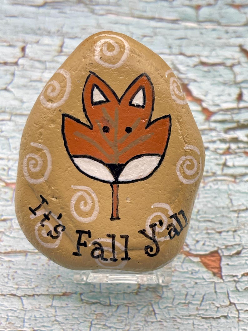 It's Fall Y'all Hand Painted Rock, Cute Whimsical Fox Autumn Leaf Rock ...