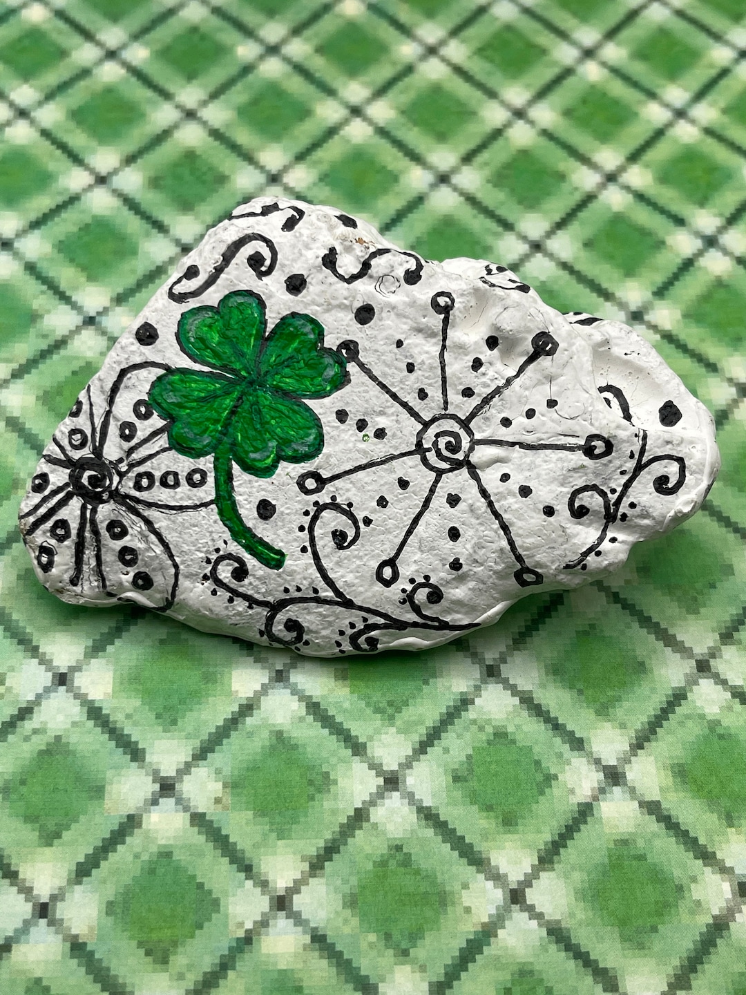 Black and White Abstract Art With Green Clover, St. Patrick's Day ...