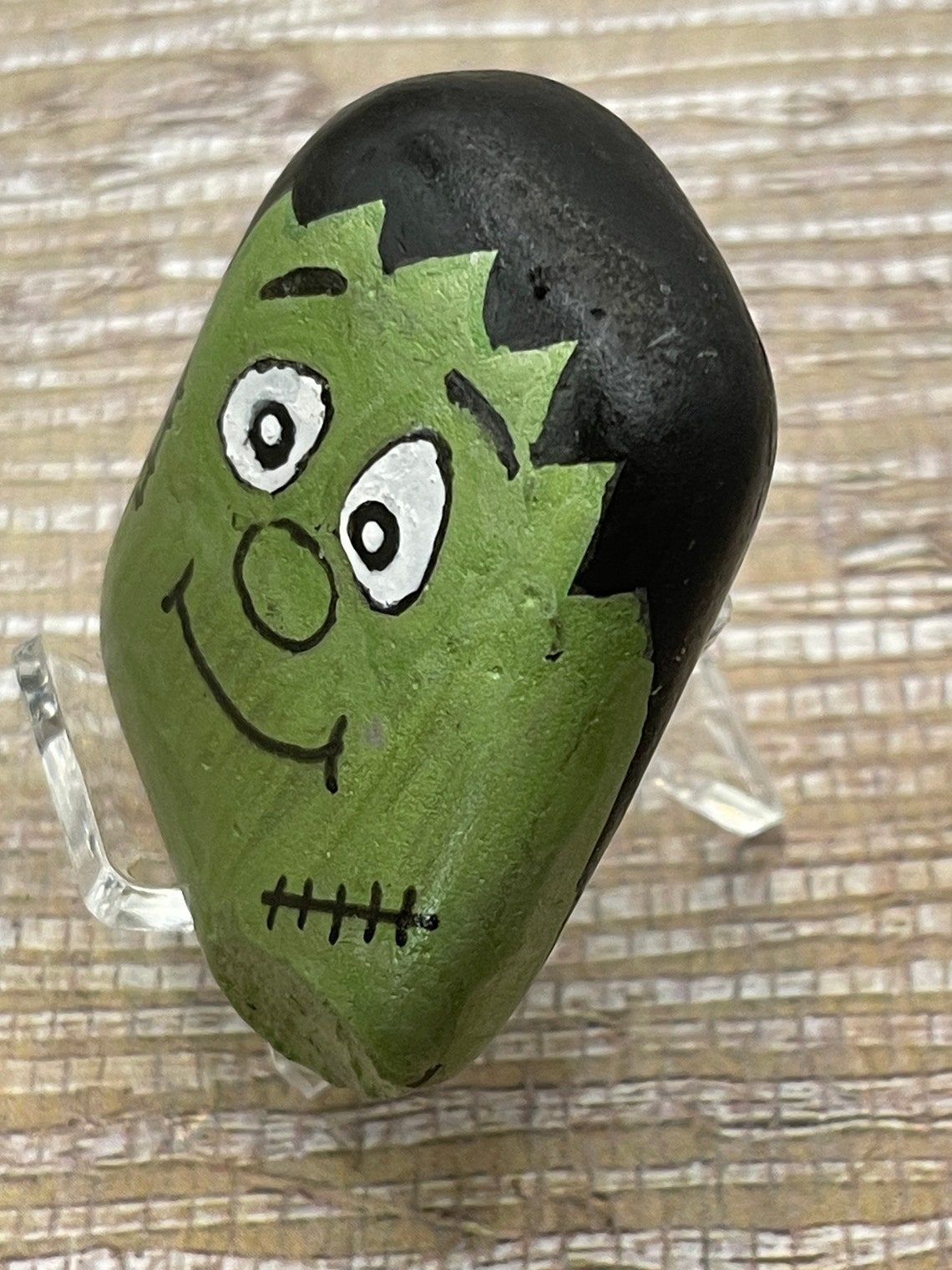 Hand Painted Rock, Happy Cartoon Face Frankenstein, Halloween Art ...