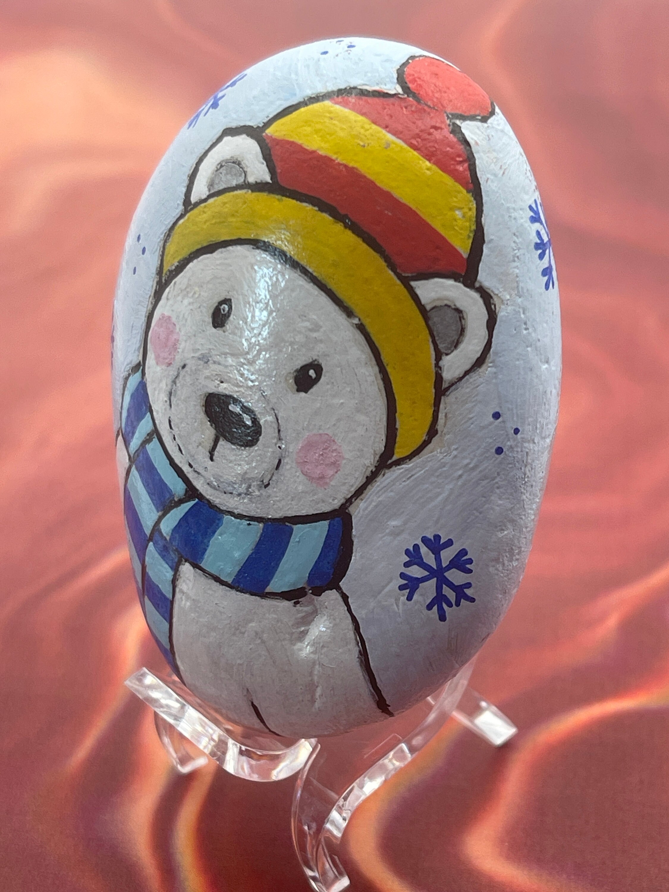 Polar Bear Wearing Scarf and Snow Hat, Christmas Gift, Winter Hand ...