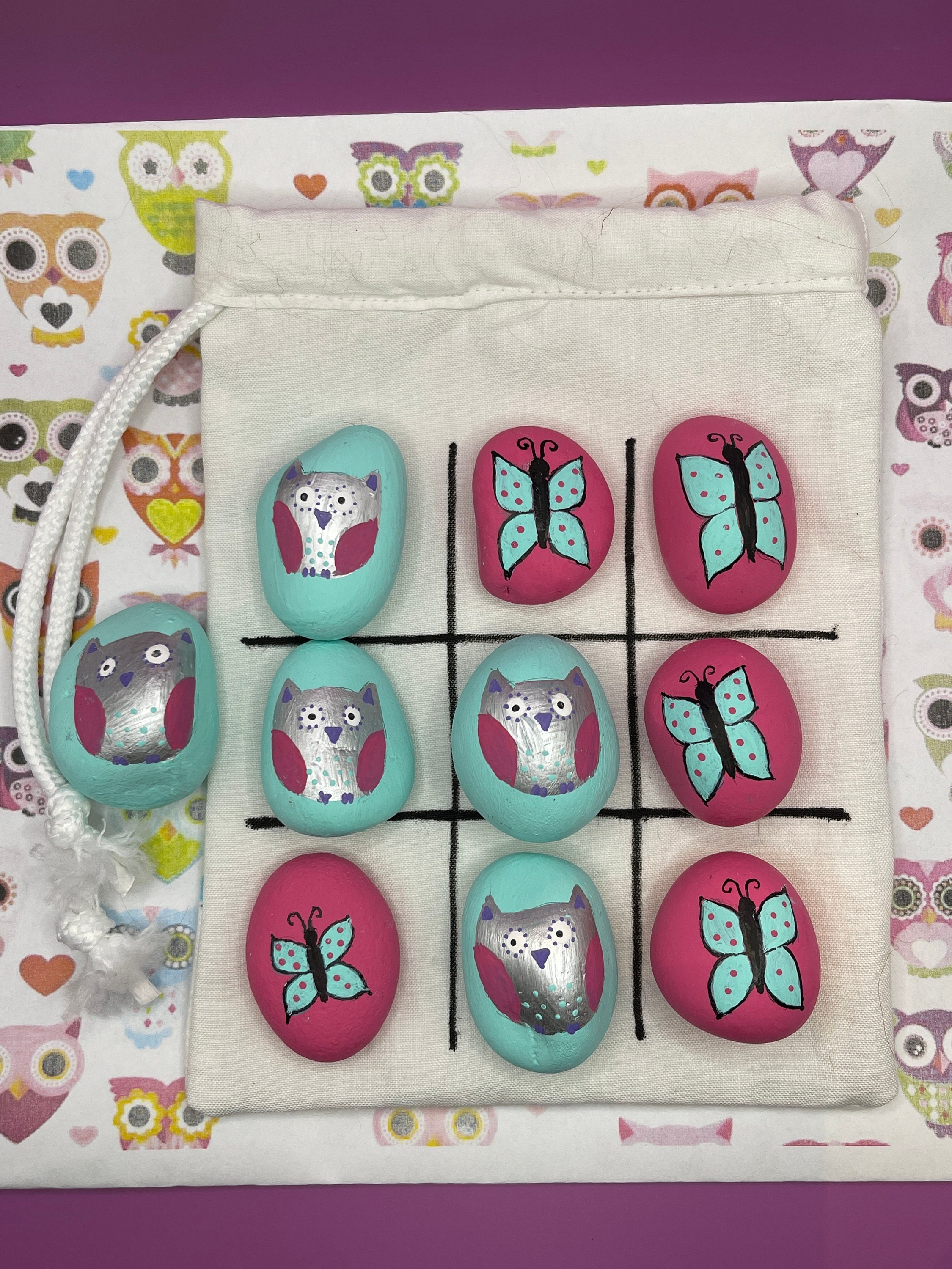 Hand Painted Rocks Sewn Lined Drawstring Bag Cute Owl and - Etsy
