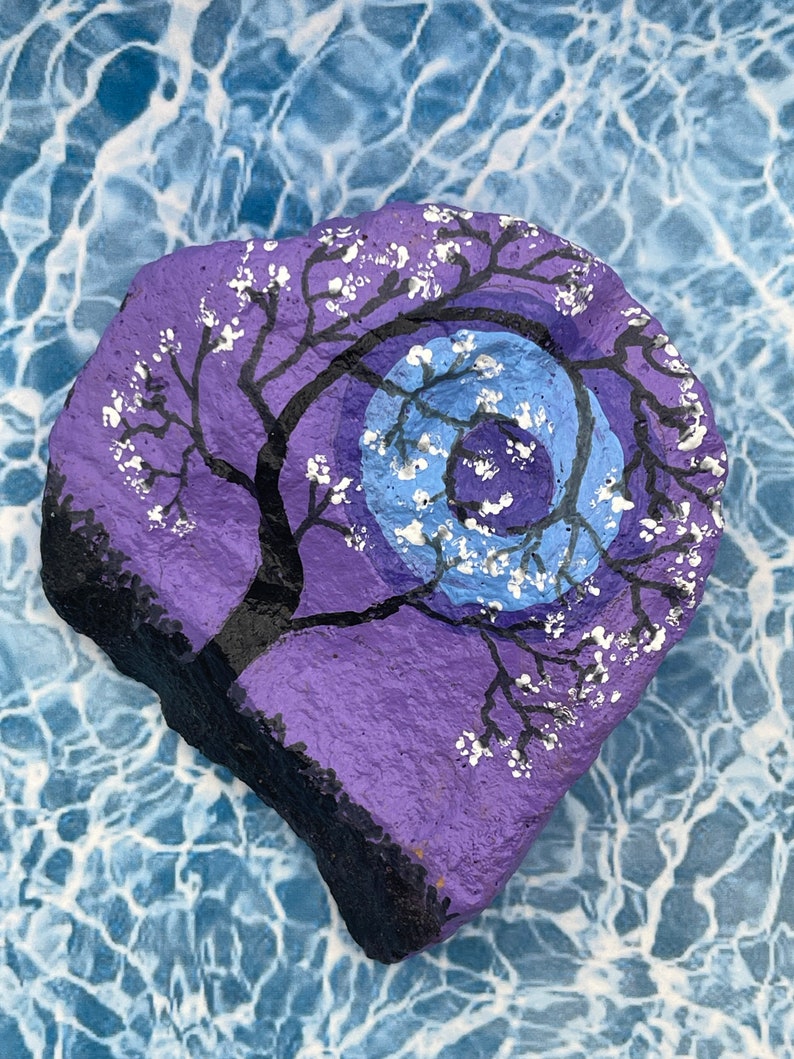 Silhouette Tree With Moon, Rock Painting, Stone Art - Etsy
