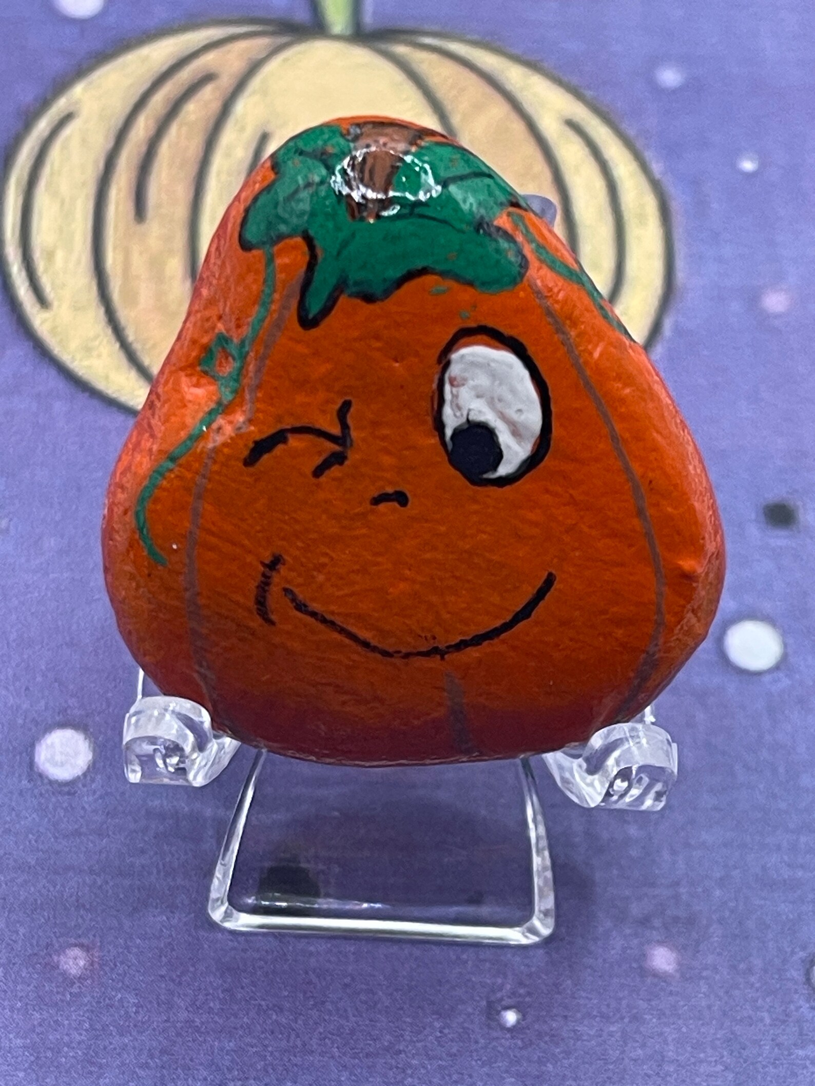Whimsical Winking Orange Pumpkin, Hand Painted Rock, Fall Art ...