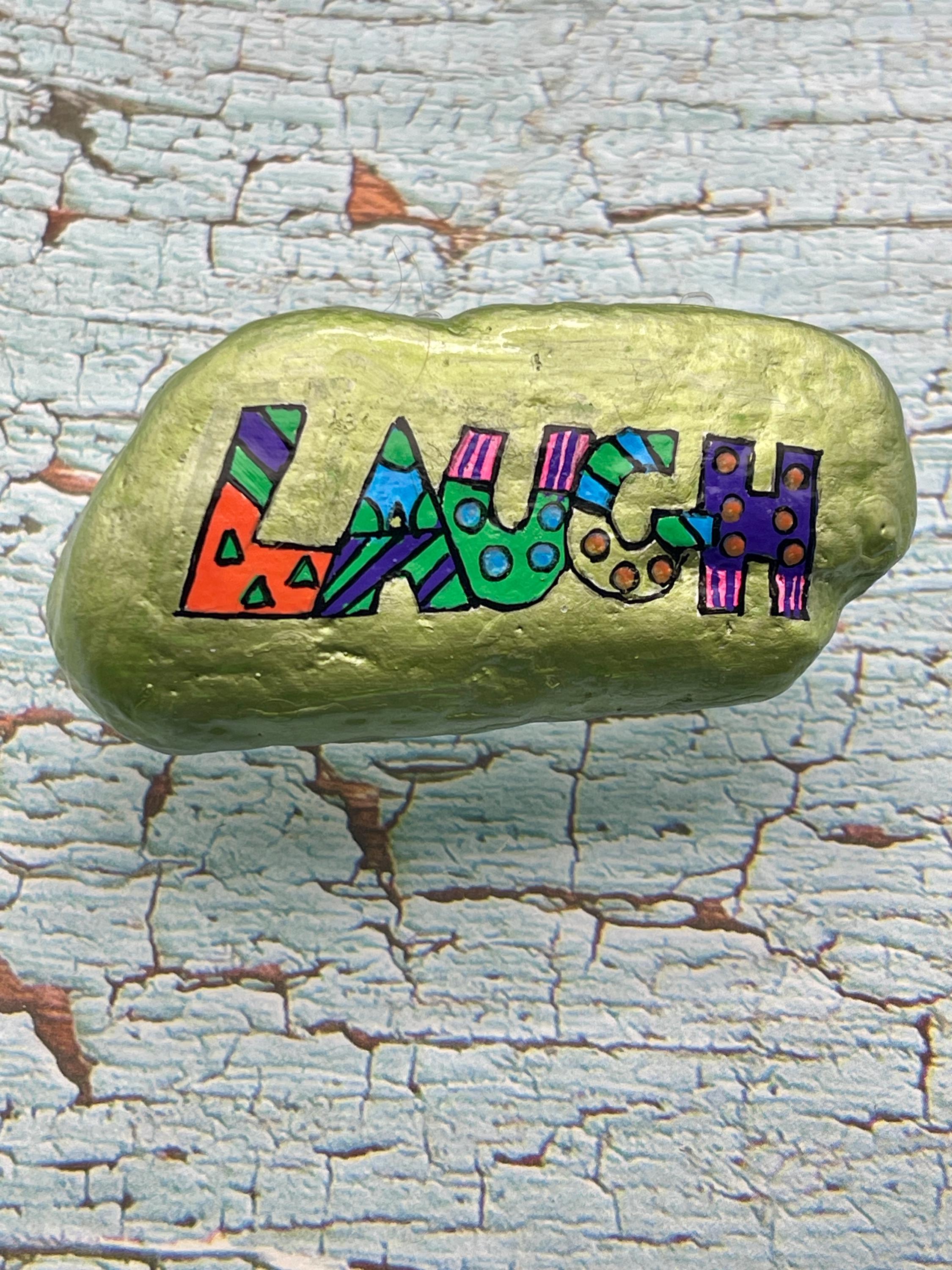 Laugh, Metallic Hand Painted Rock, Positivity Pebble, Stone Art, Sealed ...