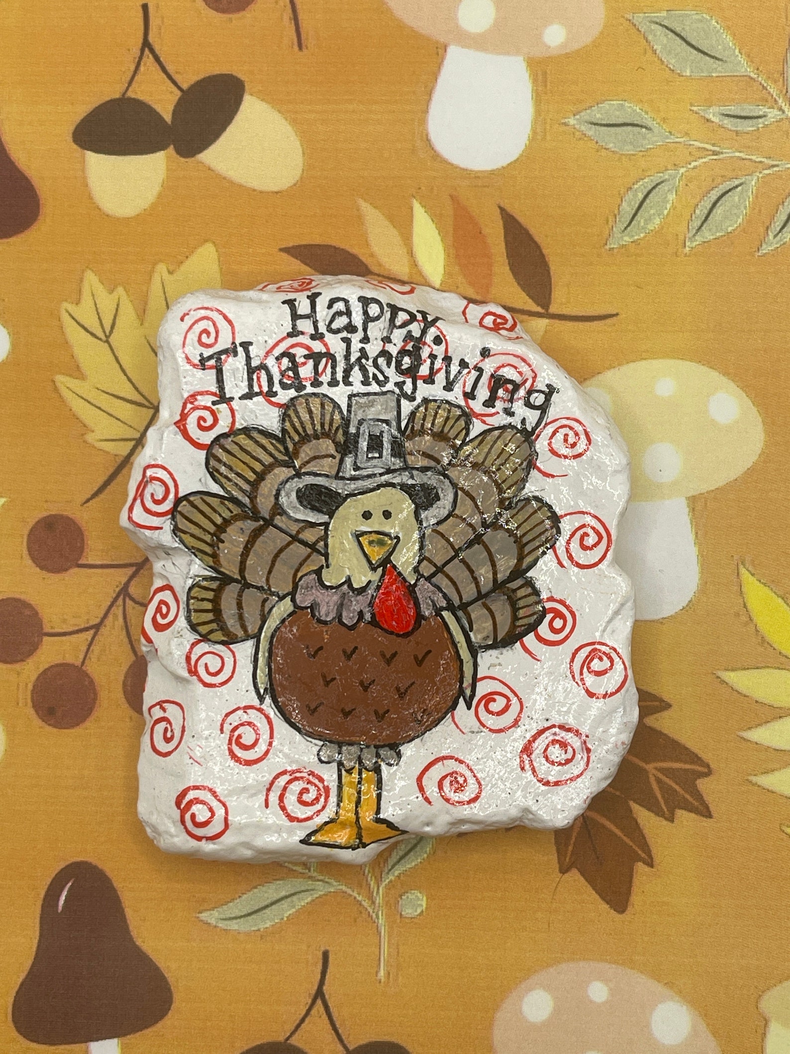 Happy Thanksgiving Turkey Pilgrim, Fall Decoration, Hand Painted Rock ...