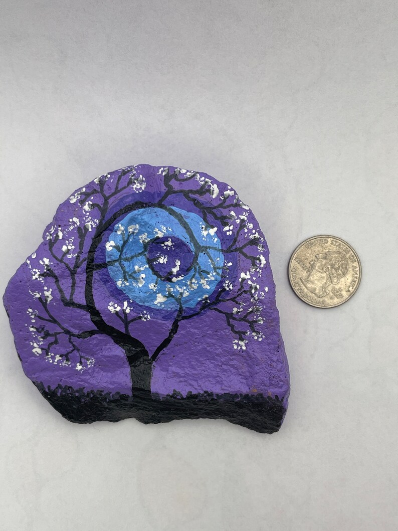 Silhouette Tree With Moon, Rock Painting, Stone Art - Etsy