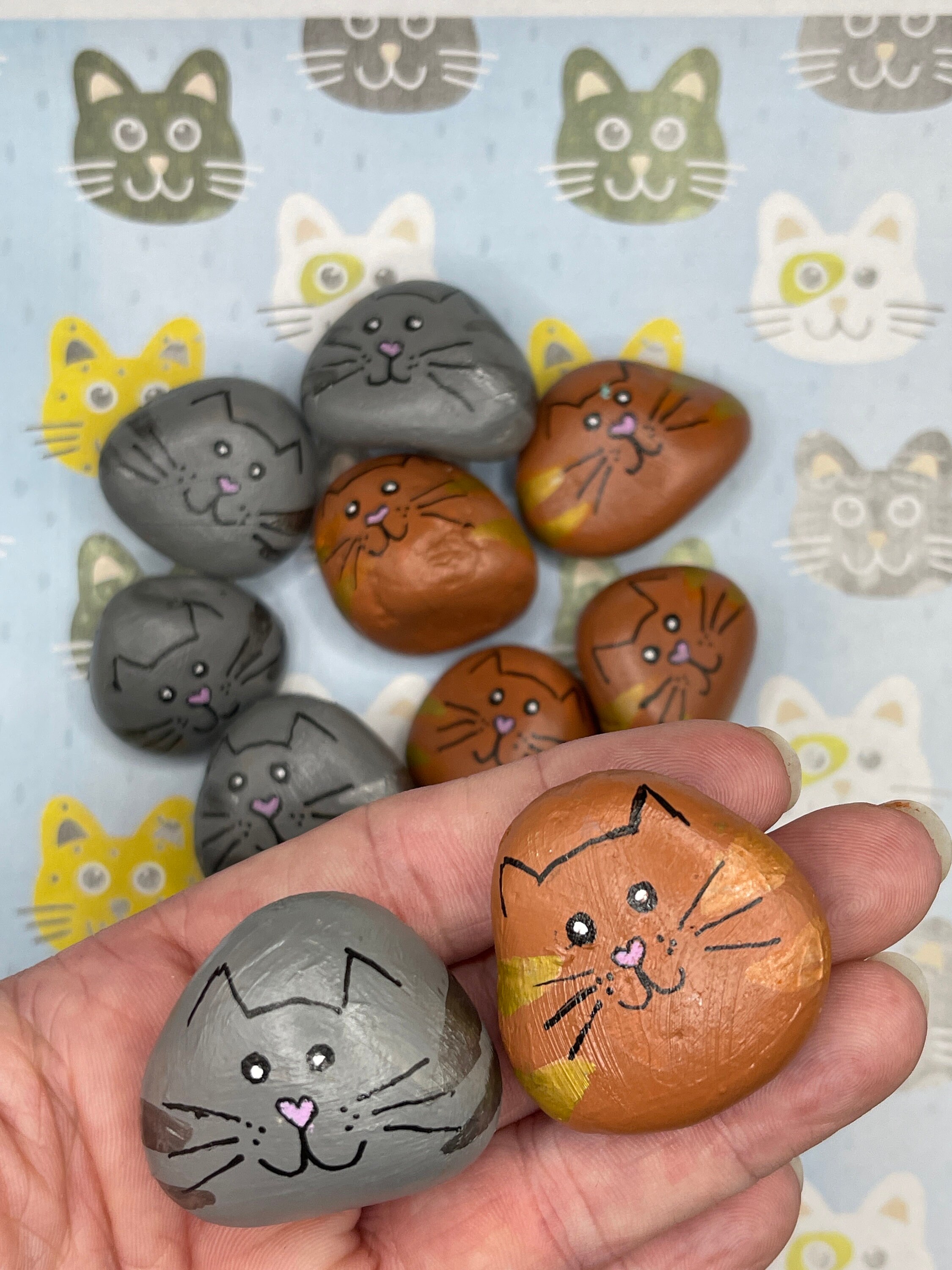 Cat Tic Tac Toe Painted Pebble Board Game, Kids Gift Set, Travel Game ...