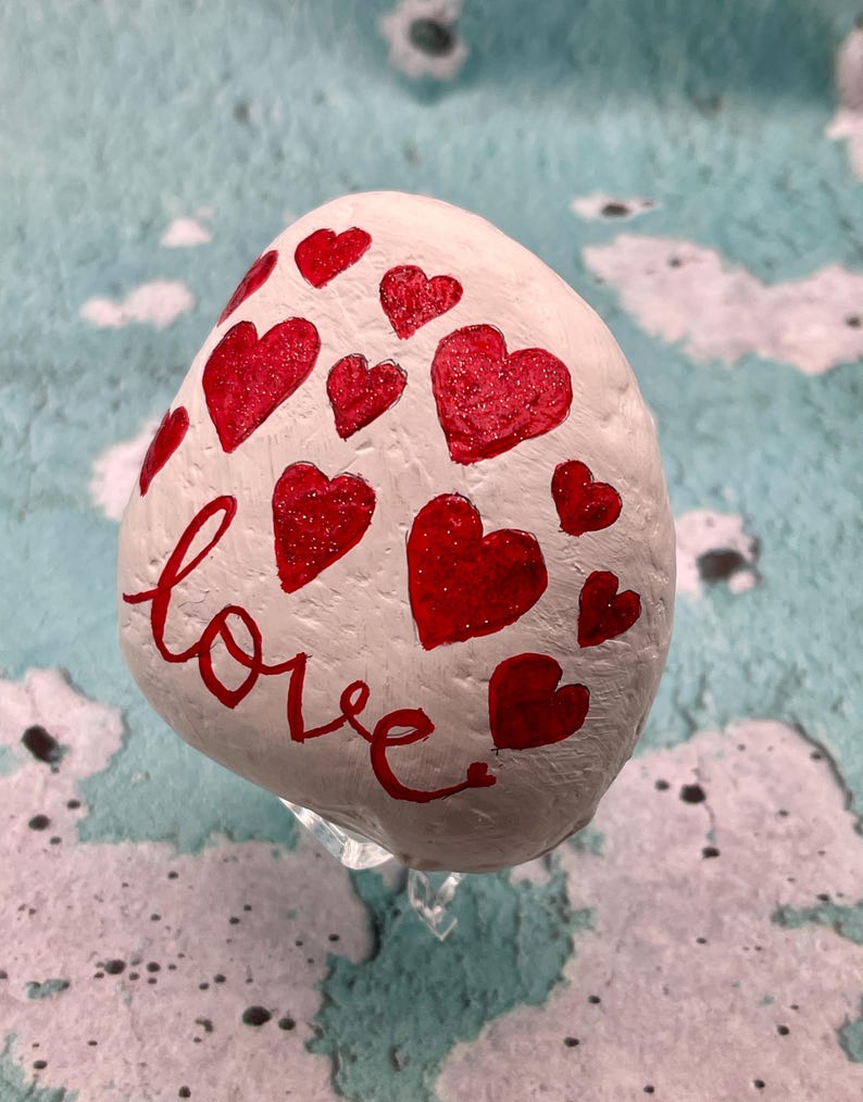 Love Stone With Glitter Red Heart Design, Unique Valentine Gift ...